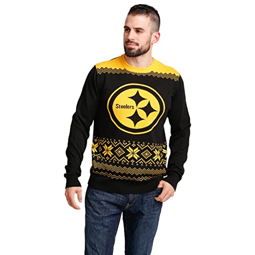 FOCO Men's NFL Big Logo Two Tone Knit Sweater, Large, Pittsburgh Steel ...