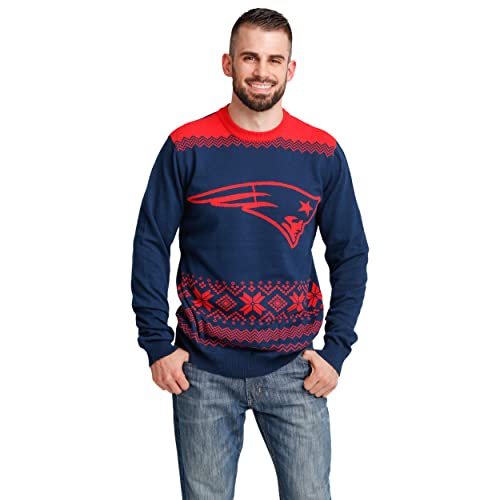 FOCO Men's NFL Big Logo Two Tone Knit Sweater, Medium, New England Pat ...