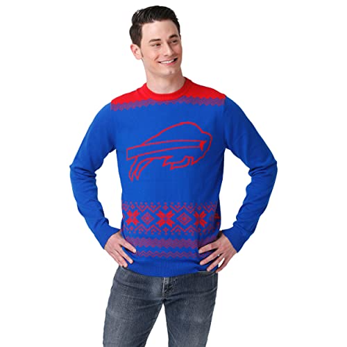 FOCO Men's NFL Big Logo Two Tone Knit Sweater, Medium, Buffalo Bills ...