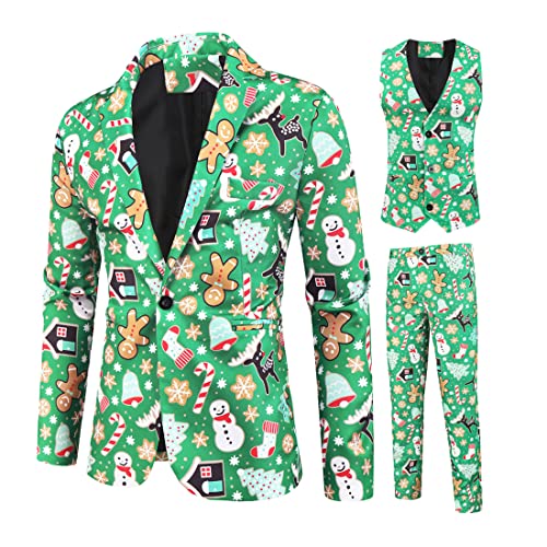 Men Suits Christmas 3-Piece Suit Casual Print Party Suit Fashion Jacke ...