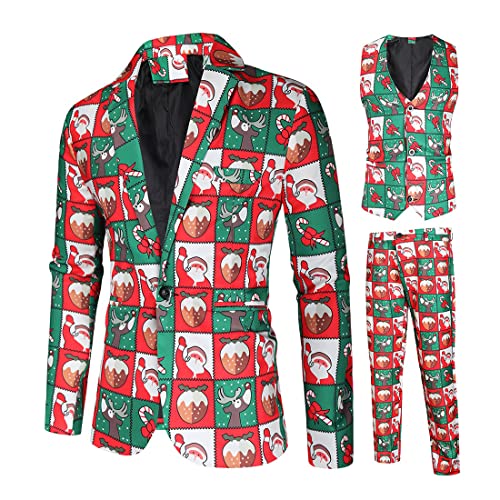 Men Suits Christmas Print 3 Piece Suit Casual Print Party Suit Fashion ...
